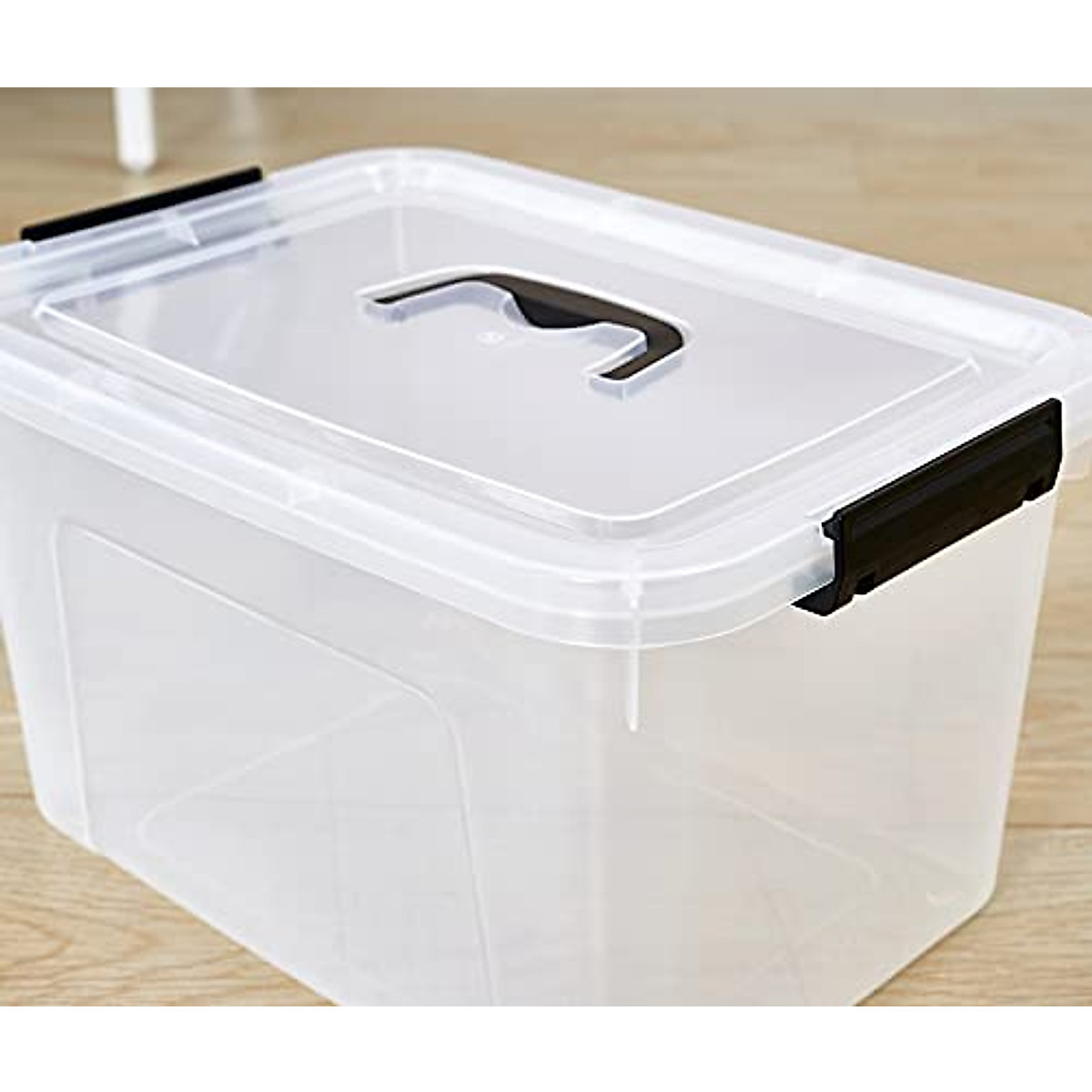 JUJIAJIA Clear Storage Latch Box 16 Quart, Plastic Organizing Box/Bin with Lid and Black Handles, 2-Pack