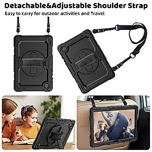 BLOSOMEET Case for Samsung Galaxy Tab A8 10.5 Inch 2022 SM-X200/X205/X207 with [Tempered Glass Screen Protector],Case for Galaxy Tab A8 w/S Pen Holder Stand Hand Strap &Shoulder Strap,Black