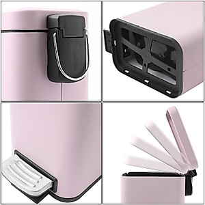 M-Aimee 1.3 Gallon Slim Small Trash Can with Lid Soft Close, Stainless Steel Garbage Can for Bathroom Bedroom Office, Rectangular Step Trash Bin with Removable Inner Waste Basket (Pink)