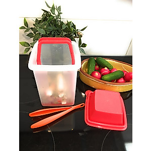 BloxBerry Pickle Jar with Strainer Insert - Plastic Leak Proof Food Saver Container - For Fresh Fruit or Pickled Vegetables - Complete with Tongs