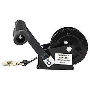HighFree 2000lbs Trailer Winch with 25 Feet Nylon Strap, Black Dual Gear Heavy Duty Hand Winch for ATV, Boat, Truck, Trailer