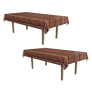 Beistle 2 Piece Disposable Plastic Wooden Print Tablecovers For Western Theme Birthday Party Pirate Tableware Decorations