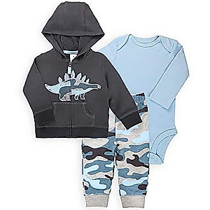 Gorboig 3-6 Month Boy Clothes Hoodie Jacket Long Sleeve Bodysuit Pant Set Dinosaur 3PCS Outfit(camo,6m)