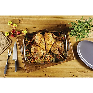 Anolon Triply Clad Stainless Steel Roaster / Roasting Pan with Rack - 17 Inch x 12.5 Inch, Silver