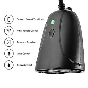 Outdoor Smart Plug, MXQ WiFi Smart Outlet with 2 Individual Sockets Works with Alexa Echo Google Home, IP44 Waterproof 2.4GHz Remote Control WiFi Smart Socket with Timer Function, FCC/RoHS Certified
