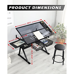 LifeSky Adjustable Drafting Table for Artists - Drawing Table with Storage for Artwork - Glass Art Desk with Drawers for Artists Painters Illustrators Cartoonists