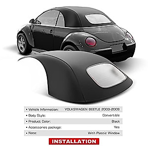A-Premium Black PVC Convertible Soft Top Compatible with Volkswagen Beetle 2003-2009 Convertible/Hatchback Replace# VW4403V, 1005BEE055