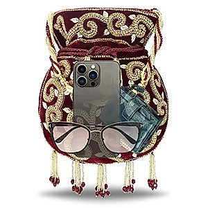 Aheli Potli Bags for Women Evening Bag Clutch Ethnic Bride Purse with Drawstring (P61M)