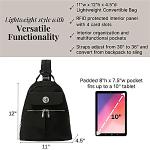 Baggallini womens Naples Convertible Backpack, Black, One Size US