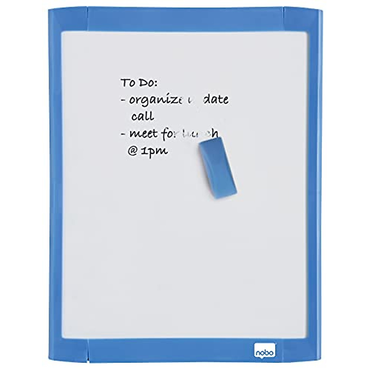 Nobo 1903816 Mini Magnetic Whiteboard with Coloured Frame, Dry Wipe, Wall Mountable, Includes Whiteboard Pen, Magnets, Eraser & Foam Adhesive Mounting Pads,Light Blue,216 x 280 mm