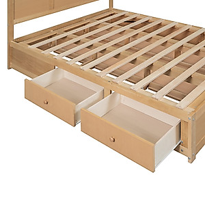 Bellemave Queen Wood Platform Bed Frame with Headboard, Underneath Storage and 2 Drawers, No Box Spring Needed, Easy Assembly, Natural Wood Color