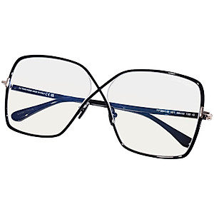 Tom Ford Eyeglasses FT 5841 -B 001 Shiny Black, t Logo/Blue Block Lenses