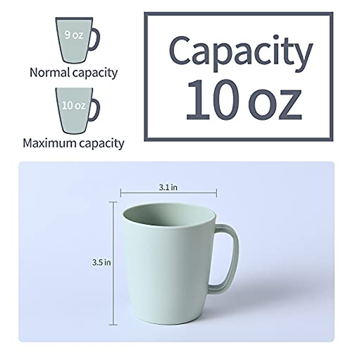 Kurala Coffee Mugs Set of 5, Plastic Coffee Cups Set, 10 Ounce Unbreakable Coffee Mug Plastic with Handle, 3 Basic Colors, Reusable Plastic Mug Dishwasher Safe