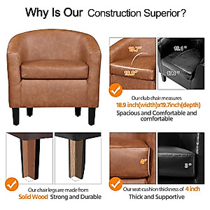 Yaheetech Accent Chair, Faux Leather Armchair Comfy Club Chairs Modern Accent Chair with Soft Seat for Living Room Bedroom Reading Room Waiting Room, Brown