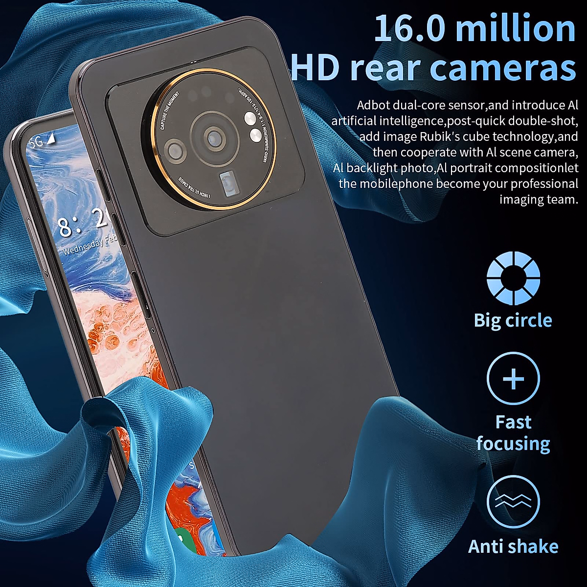 Vikye M12S Ultra Unlocked 5G Smartphone 6.5in HD Screen for Android 12 6GB RAM 256GB ROM WiFi Mobile Phone with Front 8MP Rear 16MP Camera 100 240V (US Plug)