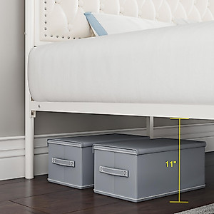 Keyluv Queen Upholstered Canopy Bed Frame with 2 Drawers and Button Tufted Headboard, Metal Platform Bed with 4 Removable Posts Two-Purpose Velvet Bed No Box Spring Needed, Beige/Curtains Not Included