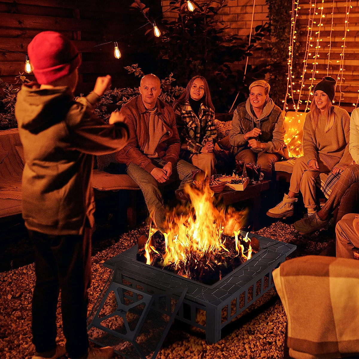 GRAND PATIO Outdoor Drayton 24in Round Concrete Wood Burning Patio Grill Fire Pit, Gray