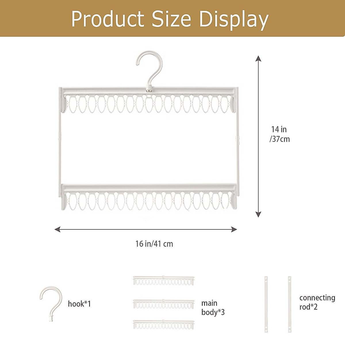 2-Pack Socks Drying Rack with 34 Clips Each, Space-Saving Hanger for Drying Socks and Underwear (2 Tier)