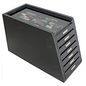 DisplayGifts Knife Storage Glass Top Display Case Holder Tool Storage Cabinet with Felt Bottom Drawers Black