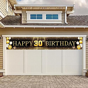 TZSS 30th Birthday Decorations for Men Women, Black and Gold Happy 30th Birthday Banner Yard Signs, 30th Birthday Indoor Outdoor Party Decorations（118" X 20"）