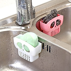 JIAWEIIY Creative Skull Shape Sponge Holder Drain Rack for Kitchen Sink Suction Cup Plastic Brush Caddy Storage Box Shelf Liquid Drainer (B)