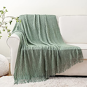 BATTILO HOME Sage Green Throw Blanket for Couch, Knitted Soft Sage Throw Blankets, Decorative Spring Green Blanket for Sofa Bed, 50"x60"