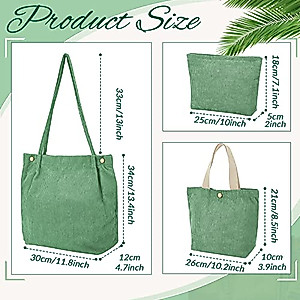 Sweetude 3 Pcs Corduroy Tote Bag for Women Girl Makeup Bag Aesthetic Tote Bag Corduroy Bag Cute Cosmetic Bag for Shopping (Grass Green)