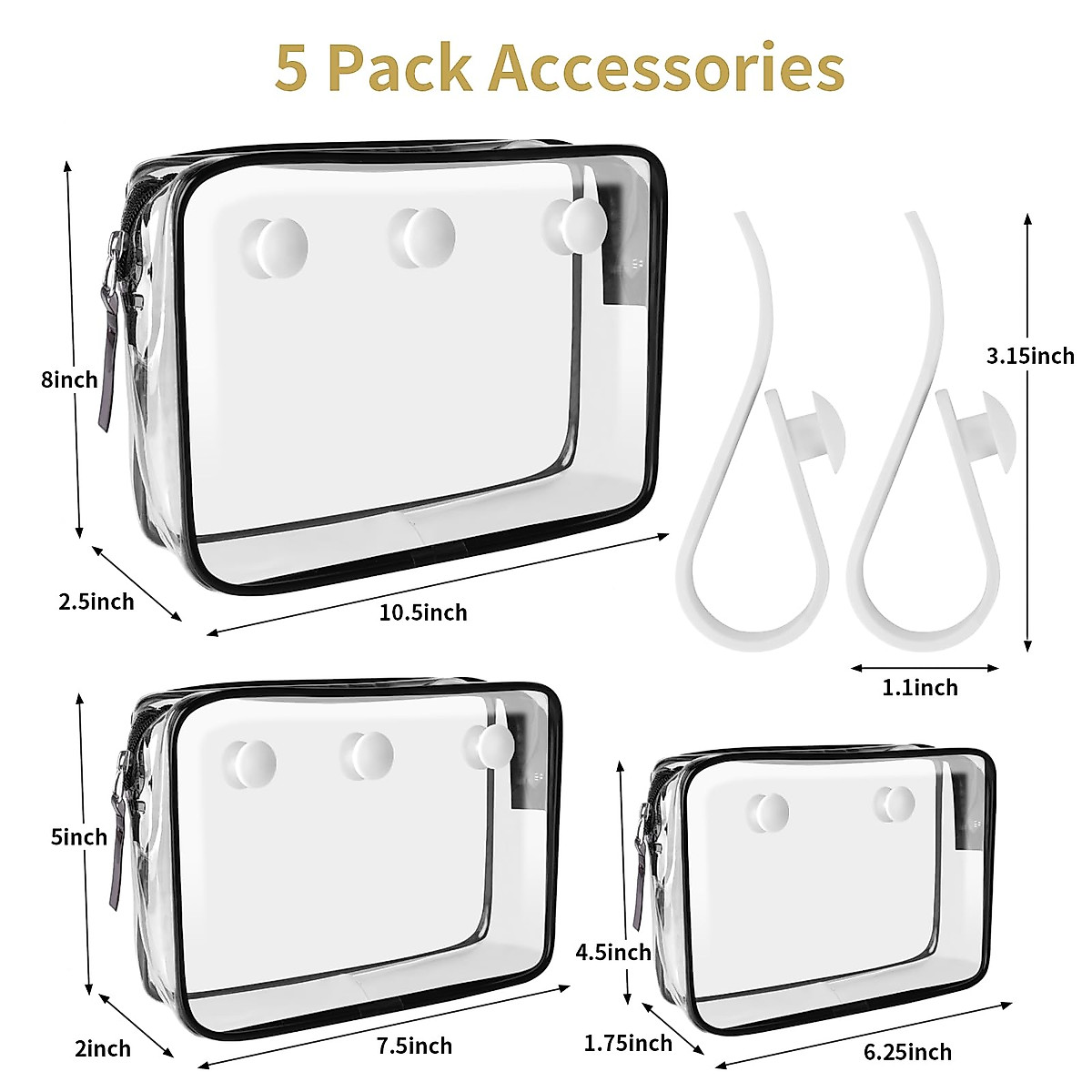 Generic 6Pack Clear Inserts Pouch Compatible for Bogg Bag, Hooks & Key Chain Holder for Beach Bogg Bags, Organize Valuables Accessories for Bogg Bags