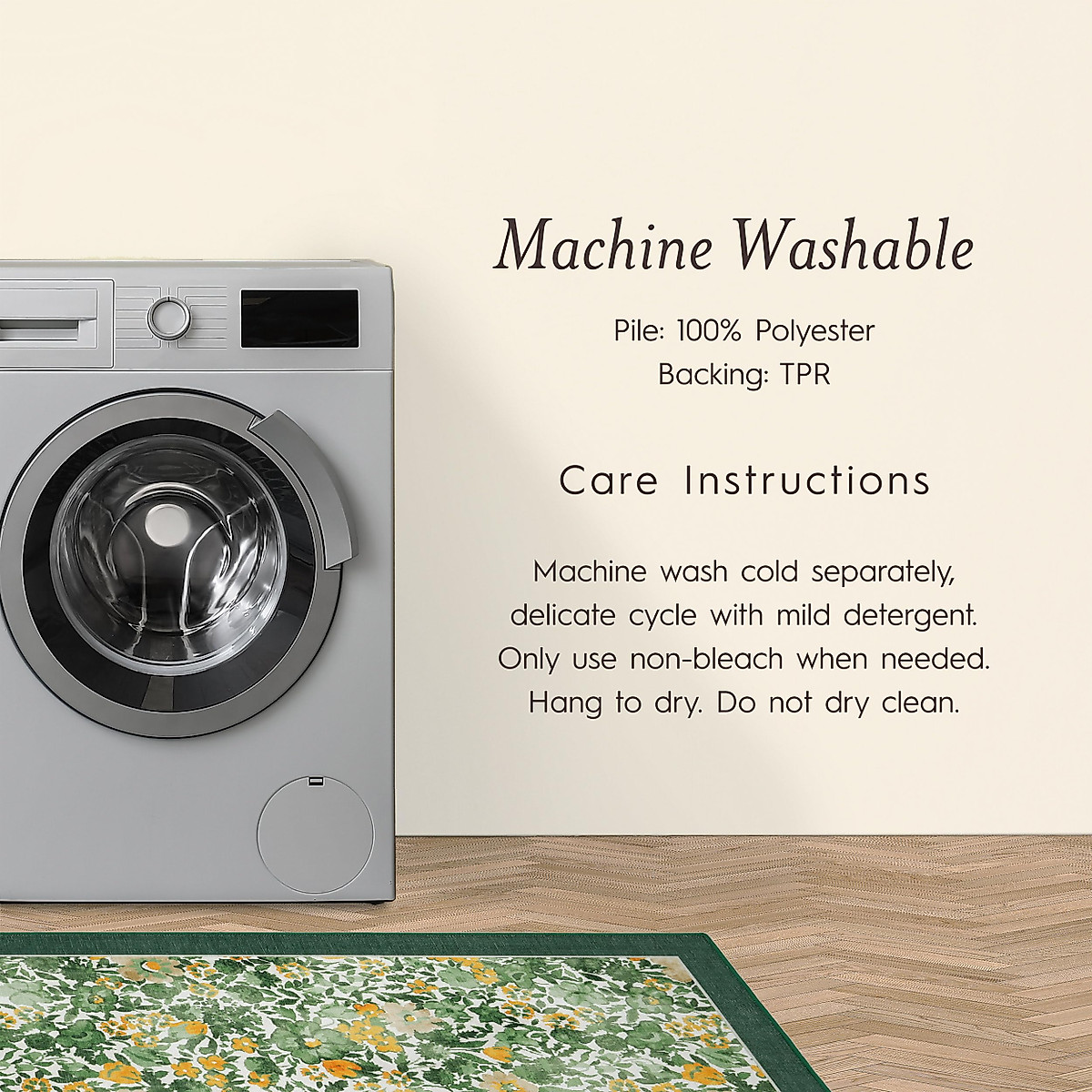 Laura Ashley Green Lovestone Floral Machine Washable & Slip Resistant 26" x 45" Accent Rug