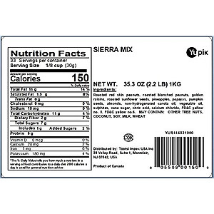 Yupik Sierra Trail Mix, 2.2 lb, A mix of almonds, peanuts, almonds, pumpkin seeds, sunflower seeds, raisins, papaya and pineapple, Pack of 1