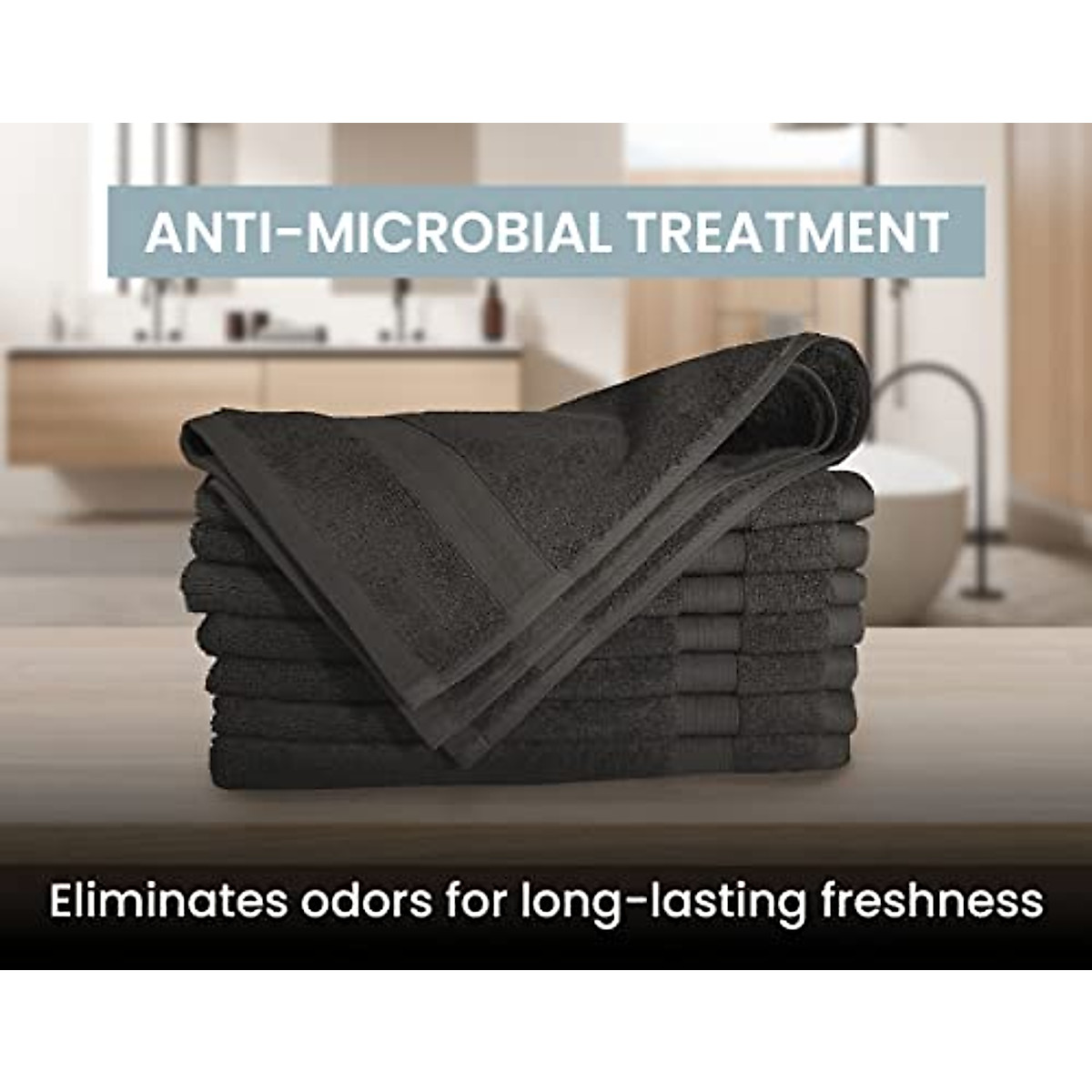 Bennett and Shea 8-Piece Luxury Hand Towels, Odor Resistant, 16 x 28 Premium Anti-Microbial Hand Towels for Bathroom, Highly Absorbent and Quick Dry Bath Towels, Soft Towel Set, Obsidian Charcoal