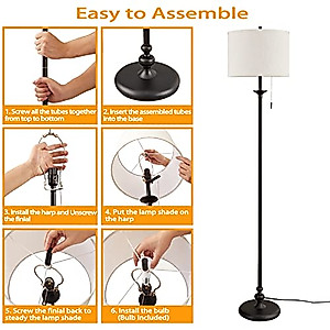 Luvkczc Modern Floor Lamp, 60" Standing Lamp for Living Room with Fabric Lamp Shade, Corner Tall Reading Lamp for Bedroom, Office, Dining Room, Farmhouse (Bulb Included) (Black)