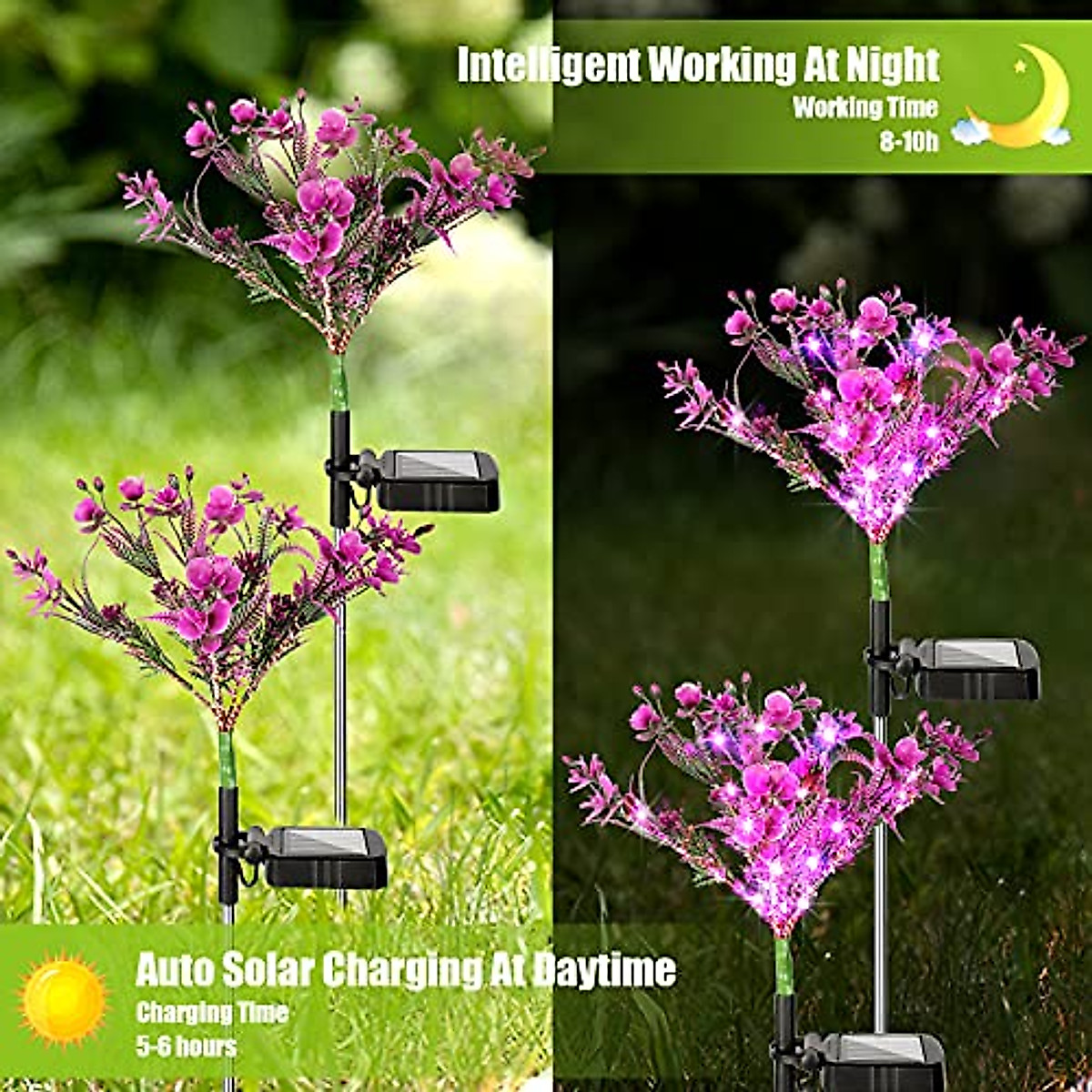 EEEkit Solar Garden Lights Outdoor Decorative, 2 Pack IP65 Waterproof Solar Phalaenopsis Flowers Stake Lights with 28 LED for Patio, Garden, Yard, Lawn, Pathway Driveway Pool Balcony Decoration