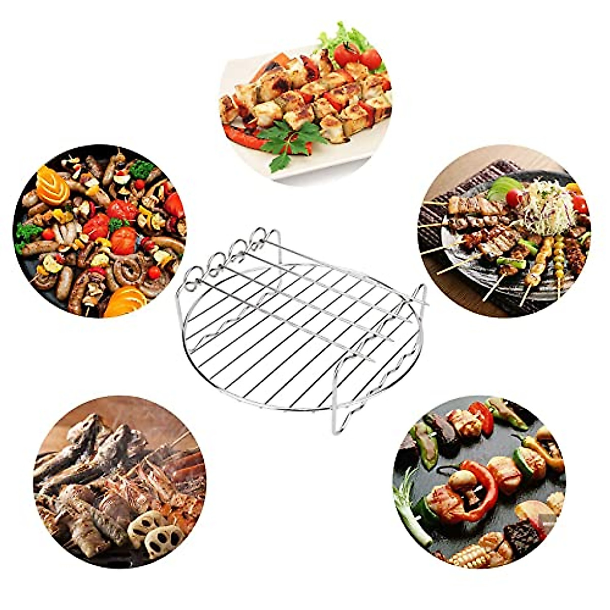 Air Fryer Rack Air Fryer Accessories 8'' Set of 3 Multipurpose Double Layer Rack with Skewer Round Cooking Rack Toast Rack Compatible with XL Air Fryer