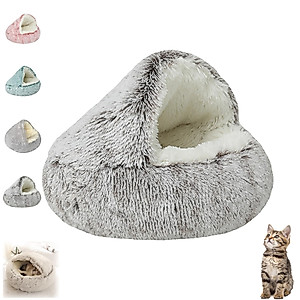Lapcatz Nest Bed, Lapcatz Bed, Pursnug Cat Cave, Lapcatz Covered Cat Bed for Indoor Cats Cave and Calming Dog Beds, Removable Washable Non Slip Bottom (Brown Long Velvet, 15.8"*15.8")