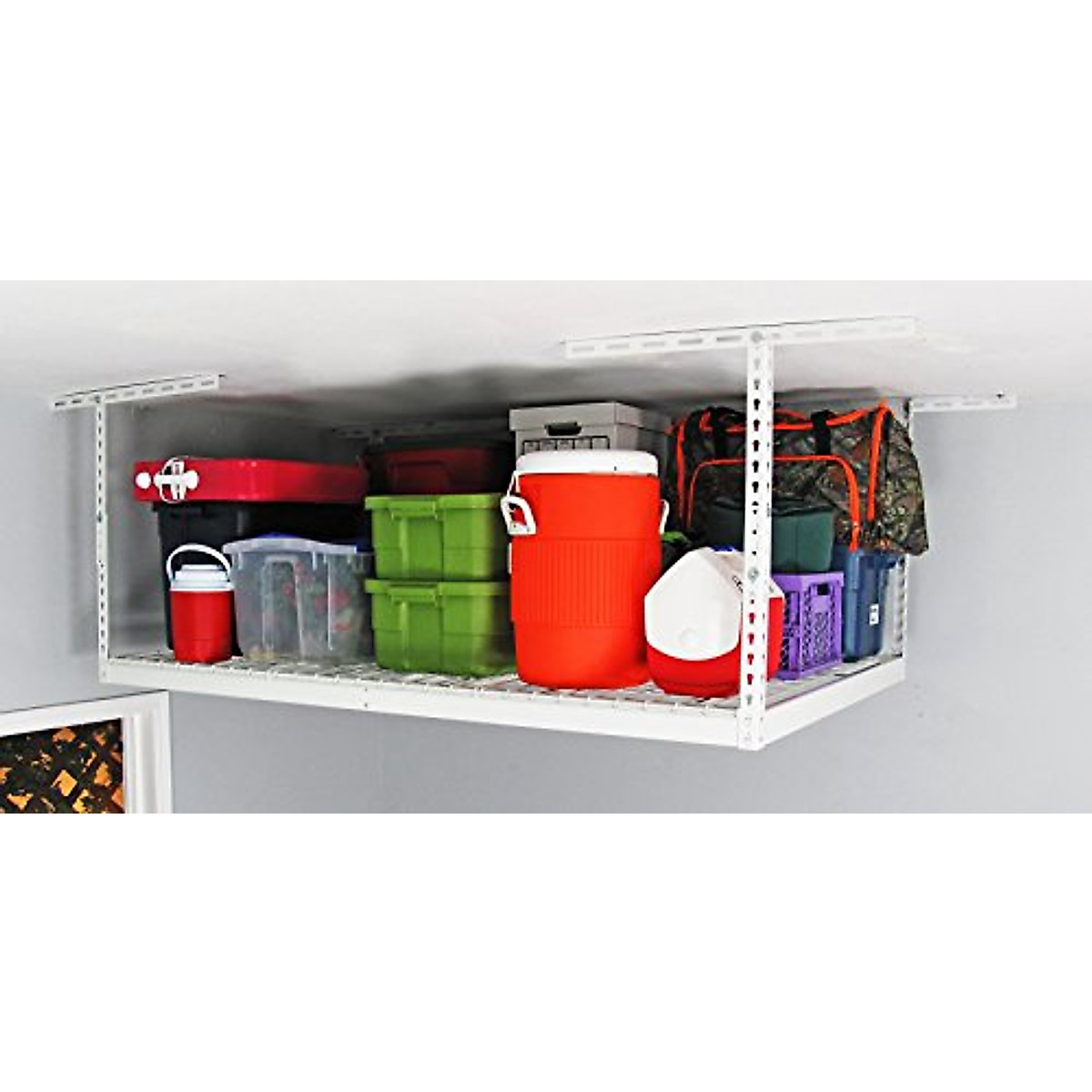 MonsterRax Overhead Garage Storage Rack - Heavy Duty Racks for Garage with 500 lb Capacity, Easy Garage Shelving, Adjustable, Ceiling Mount Storage Shelves 4x6 White (24"-45")