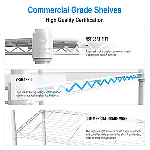 5 Tier NSF Metal Shelf Wire Shelving Unit, 1750lbs Capacity Heavy Duty Adjustable Storage Rack with Shelf Liners for Closet Kitchen Garage Basement Commercial Shelving, 72" H x 36" L x 16" D - White