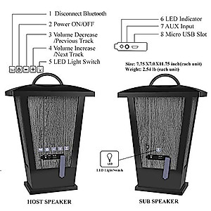 pohopa Bluetooth Speakers Waterproof, 2 Packs True Wireless Stereo Sound 20W Speakers Dual Pairing Lantern Indoor Outdoor Speakers with 20 Piece LED Lights, Rich Bass, Pinao Black