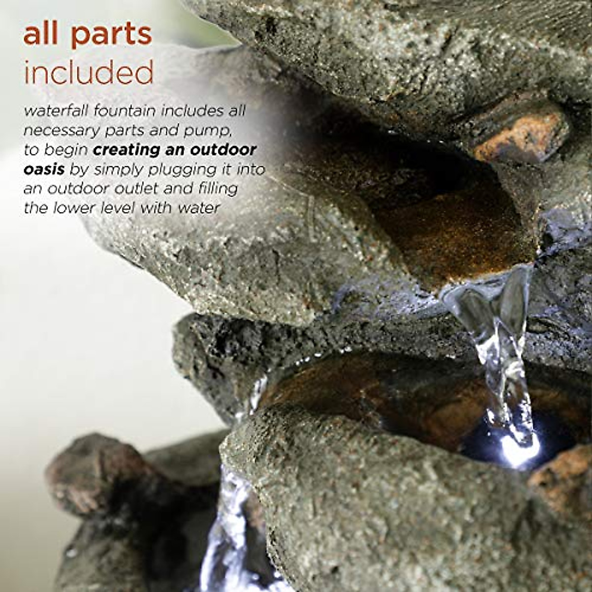 Alpine Corporation TZL154 Alpine Fountain with LED Light Rainforest Rock Frountain, 9" L x 8" W x 14" H, Mixed Colors