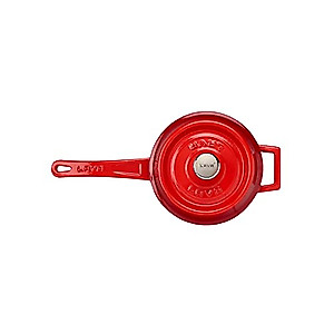 Lava Light-Colored Sand Enameled Cast Iron Sauce Pan, 1.5 Quarts Round Sauce Pot, Glossy Sand-Colored Three Layers of Enamel Coated Interior, Long Handle with Lid (Red)