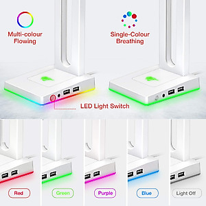 havit RGB Headphones Stand with 3.5mm AUX and 2 USB Ports, Headphone Holder for Gamers Gaming PC Accessories Desk (White)