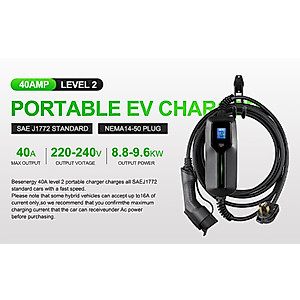 BESENERGY 40 Amp EV Charger Level 2 NEMA 14-50 220V-240V Upgraded J1772 Portable EV Charging Cable, 20 ft Electric Vehicle Charger Compatible with All EV Car