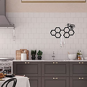 Cabilock 1pc Holder Multi- for Hook Hexagon Towels Rack Hanging Organizer Mounted Dog Wall Scarves Pattern Wooden Craft Household Metal Black Rustic Honeycomb Bedroom Key