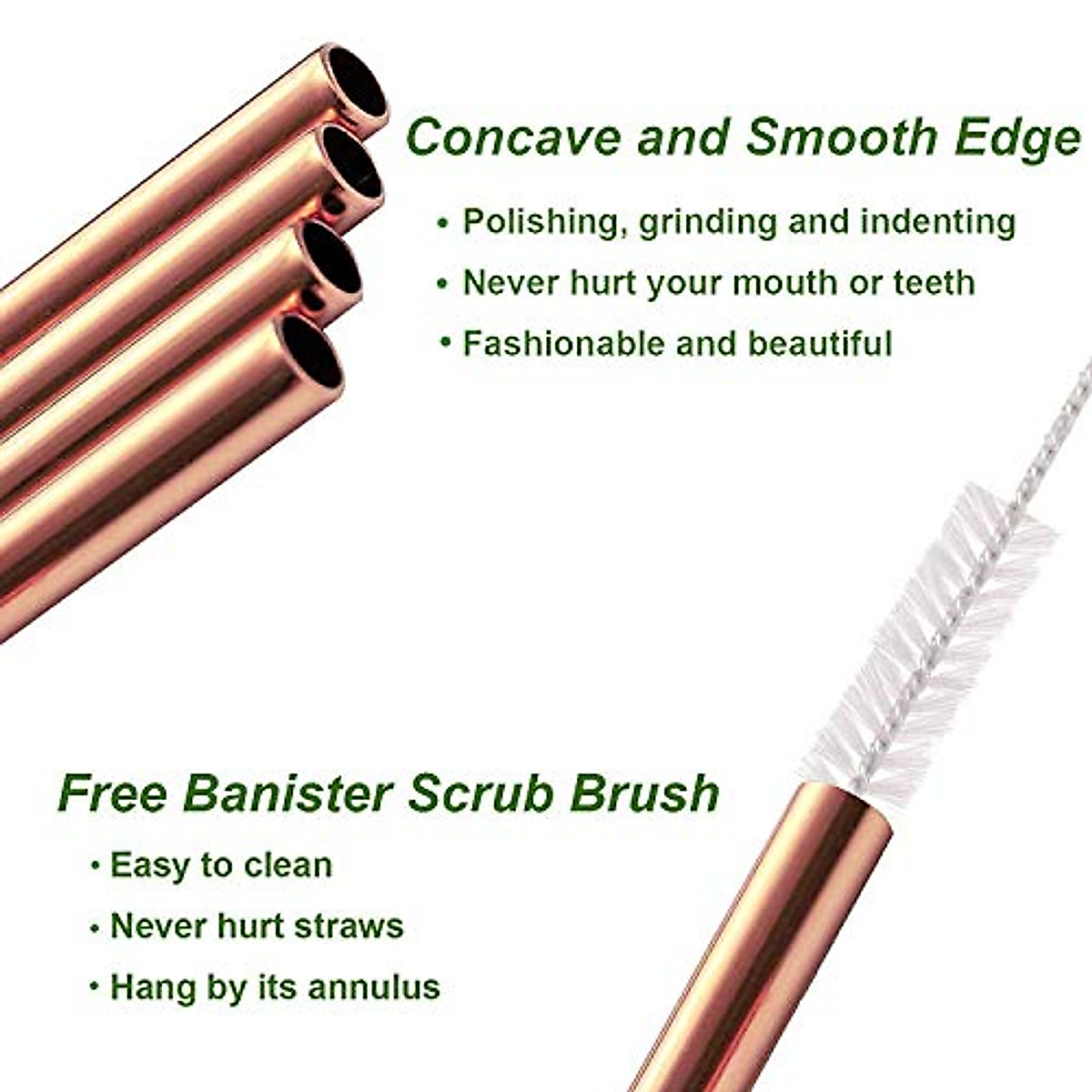 AIPRODA Long Reusable Stainless Steel Straws,Fits 30 oz Tumbler & 20oz Tumblers,Eco Friendly Drinking Straws,Set of 4 Stainless Steel Straws (2 Straight+2 Bent+1 Brush)(rose gold)