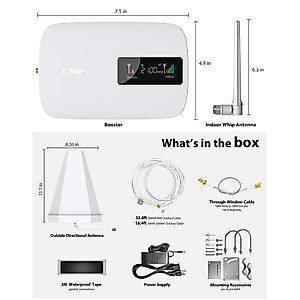 HiBoost Cell Phone Booster for All Carriers| Up to 2000 Sq Ft| Cell Signal Booster Display Screen| High Power Outdoor Receiving Antenna|for 5G/4G/3G LTE |App Service + Install|FCC Approved
