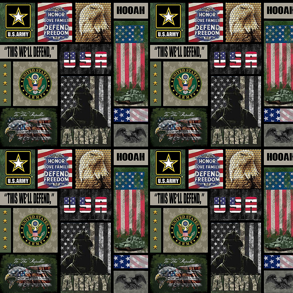 SYKEL ENTERPRISES United State Military Cotton Fabric-US Army Servicemember Camo Flag Block Cotton Fabric by Sykel