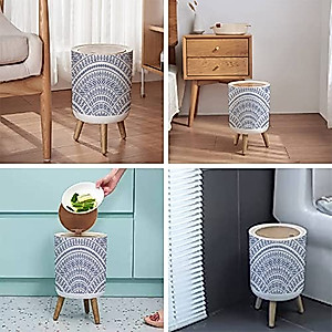 Small Trash Can with Lid for Bathroom Kitchen Office Diaper abstract seamless geometrical from blue fan shaped ornate elements Bedroom Garbage Trash Bin Dog Proof Waste Basket Cute Decorative