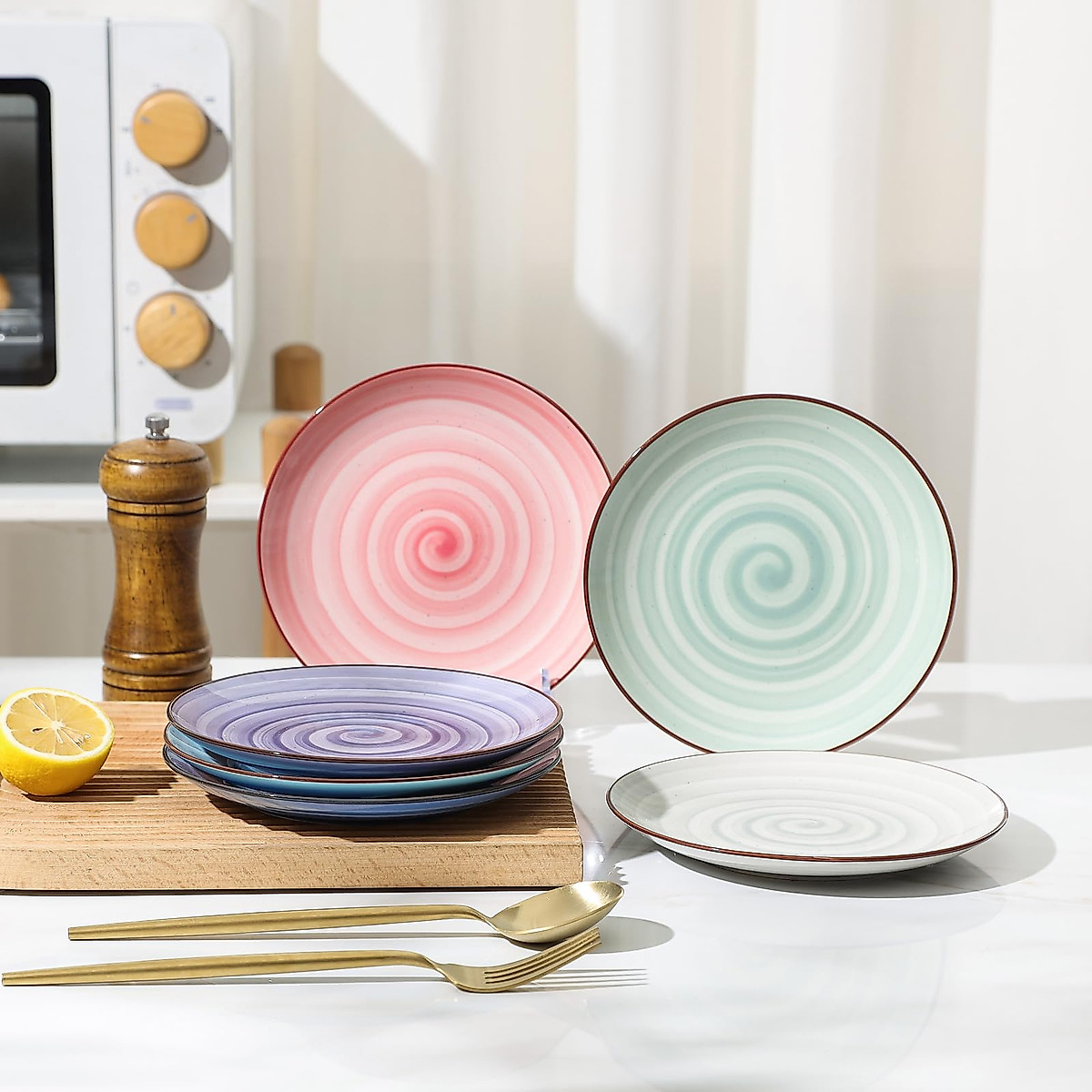 Selamica Ceramic Dessert Plates Set of 6, Small Salad Plates 6 Inch Appetizer Plates for Kitchen, Small Dinner Plates/Dishes for Cake Snacks Side Dish, Microwave Dishwasher Safe, Gradient Color