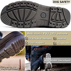 DIIG Work Boots for Men, Steel Toe Waterproof Working Boots, Slip Resistant Anti-Static Slip-on Safety Working Shoes 8 9 10 11 12 13 (TAN/822EE, 9.5)