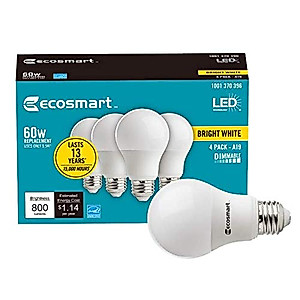 Ecosmart LED 60-Watt Equivalent A19 Dimmable Energy Star LED Light Bulb Bright White (3000K)(16-Pack)